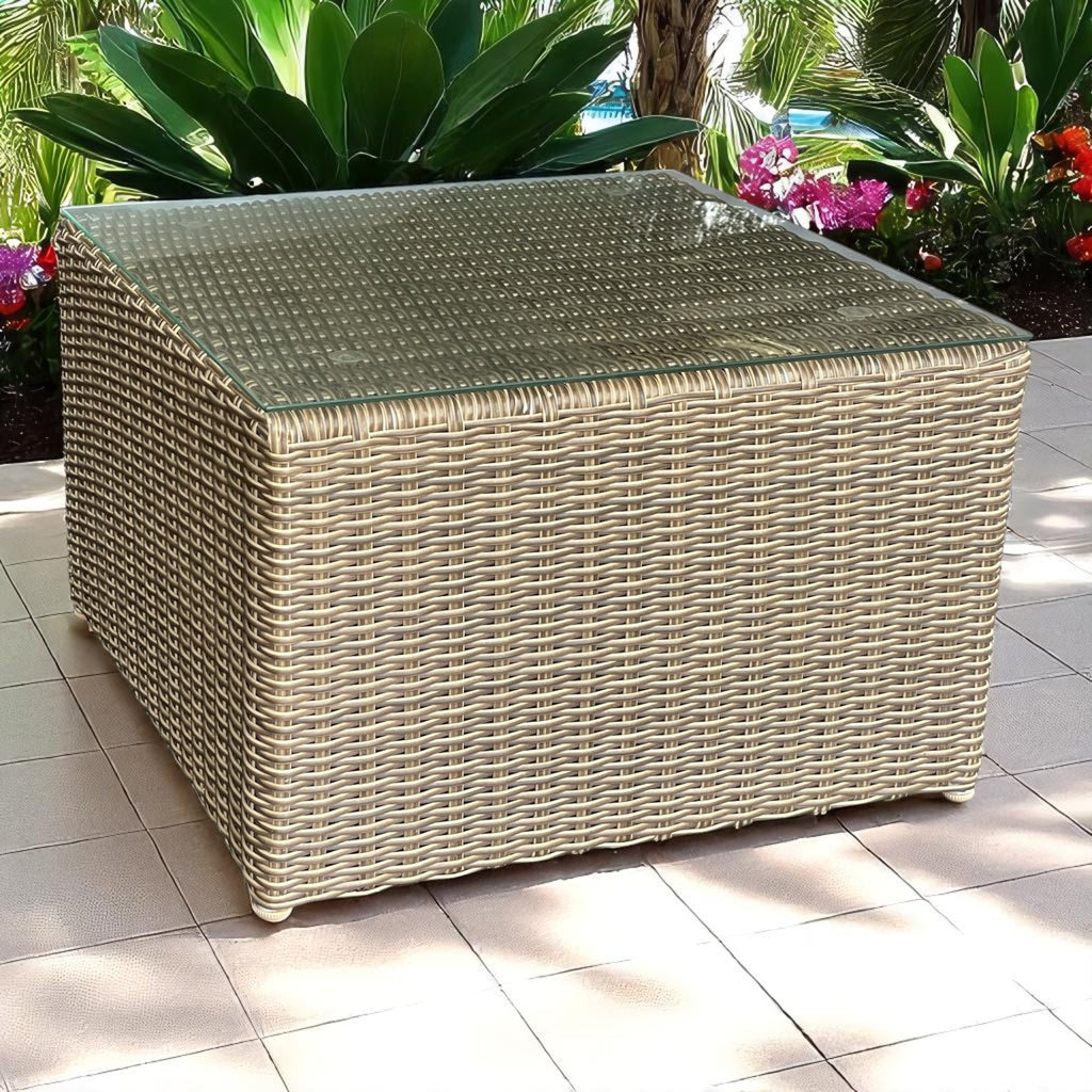 Kew Outdoor Square Coffee Table | Sand Wicker & Glass | Furniture Star ...