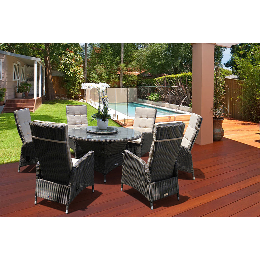 McKinnon - Outdoor PE Wicker Large Round Dining Table with Lazy Susan ...